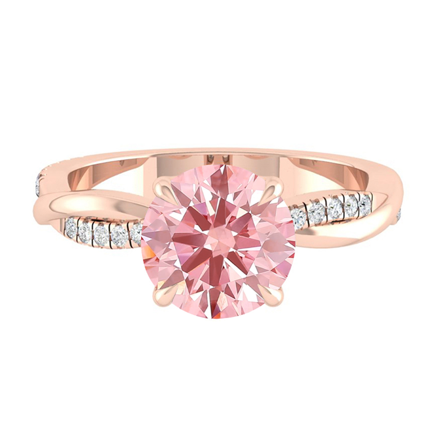 Fiore Rosé Pink Round Diamond | Engagement Ring with Round Pink Lab Diamond and Twisted Band – LUCCE