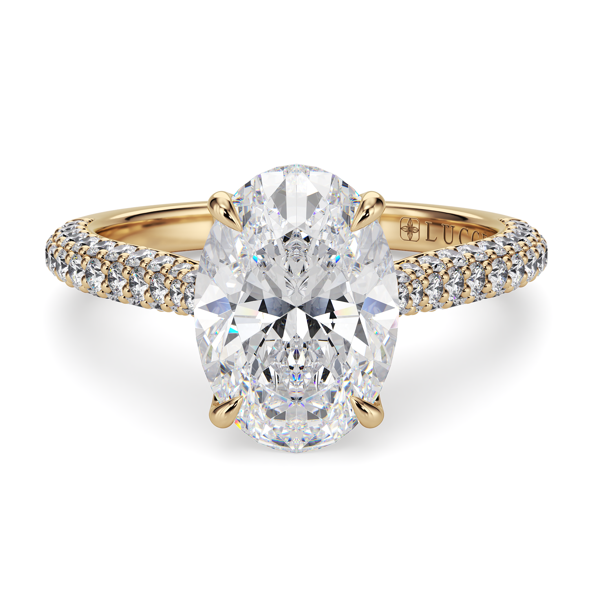 LUCCE AZALEA™ Luxe Oval Diamond Tri-row Engagement Ring with Petal Prongs