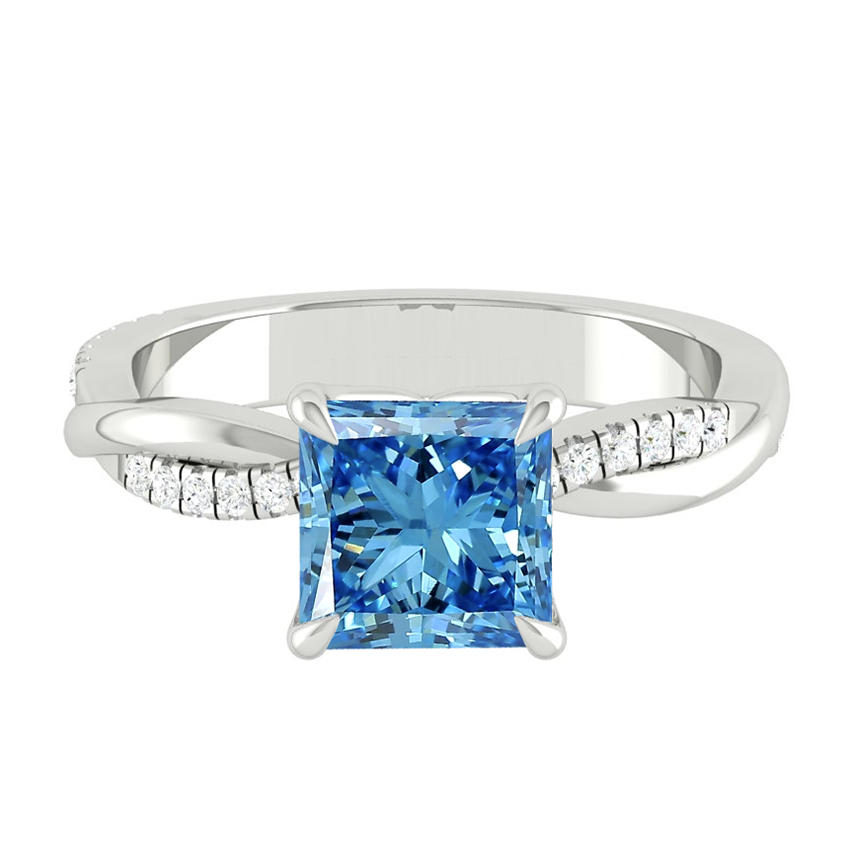 Fiore Ocean Blue Princess Diamond Engagement Ring with Hidden Petal ...