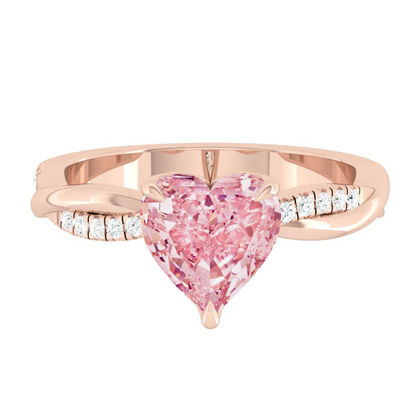 Fiore Rosé Engagement Ring with Heart Pink Lab Diamond and Twisted Band ...