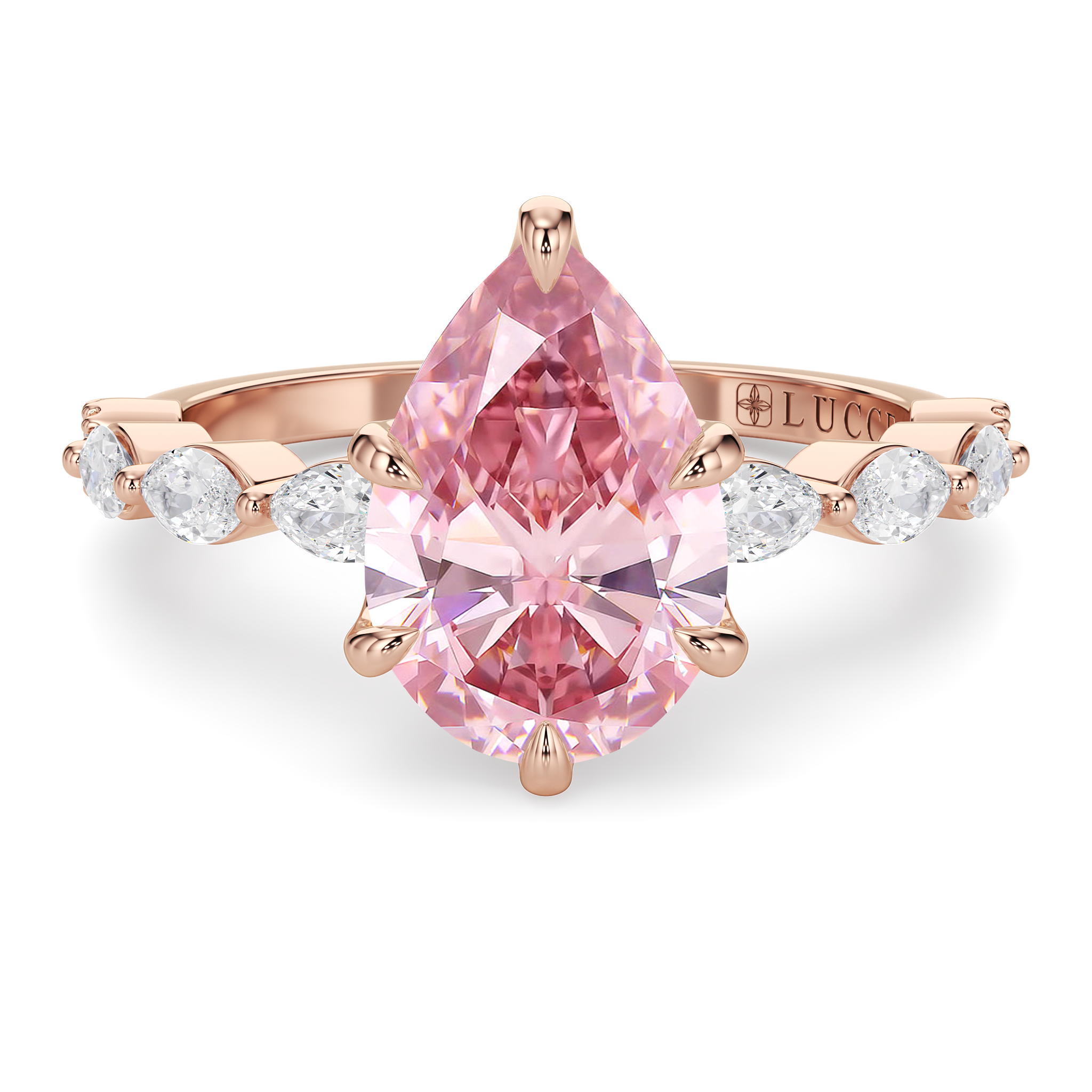 Lucce Paula Pear Rosé Pink Diamond Engagement Ring | Hidden Petal and ...
