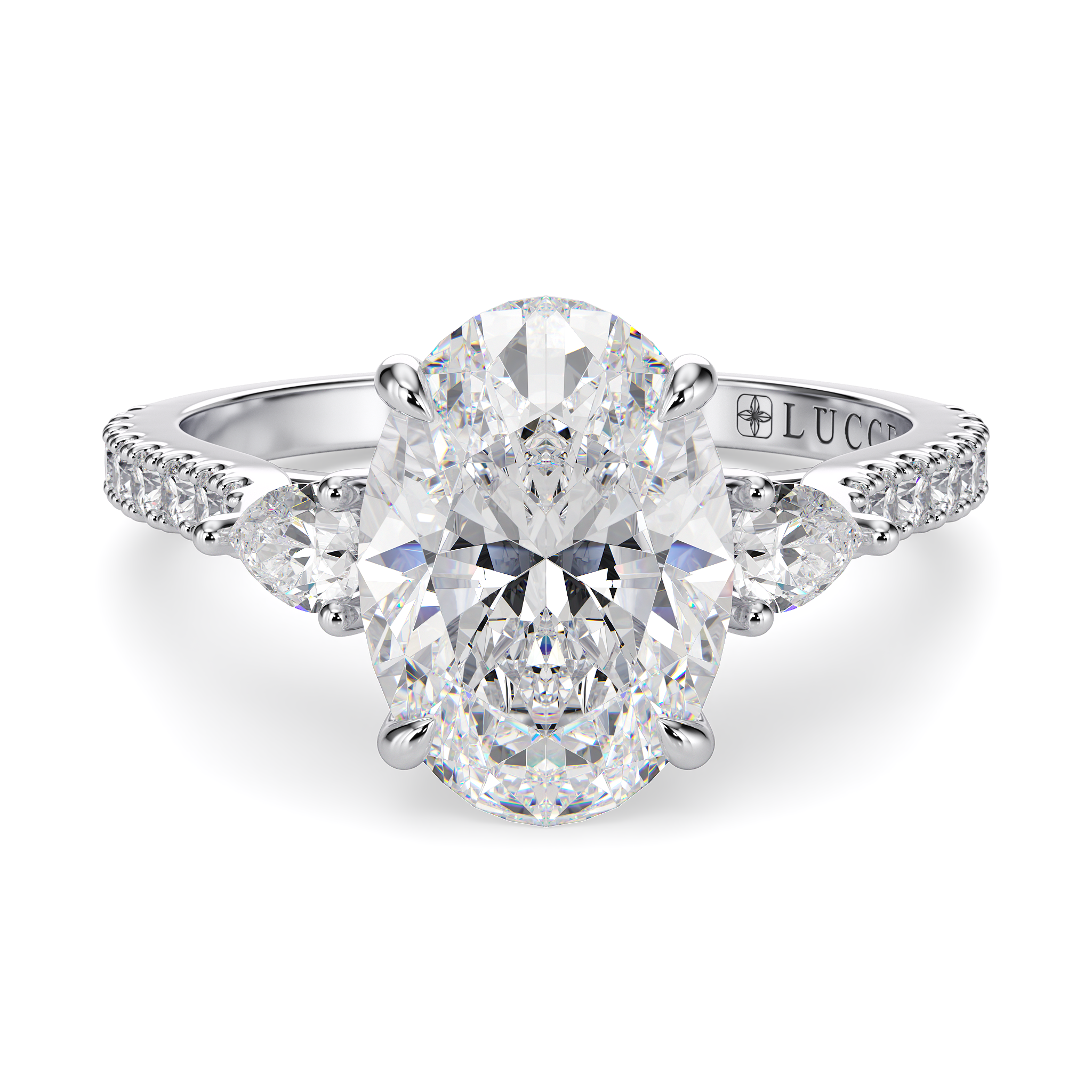 LUCCE SOPHIA™ Pavé Oval Diamond Engagement Ring | 3 Stone Design with ...