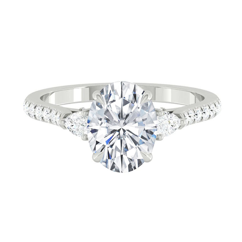 Sophia Pavé Oval Diamond Engagement Ring | 3 Stone Design with Pear ...